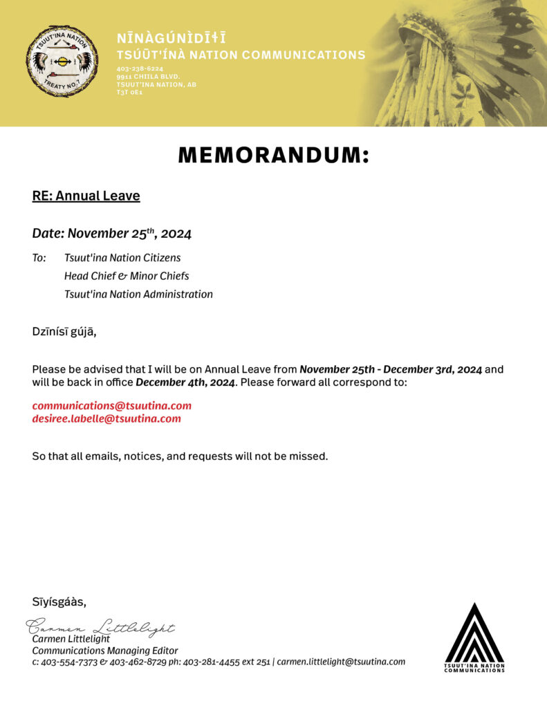 MEMO - Annual Leave | Tsuut’ina