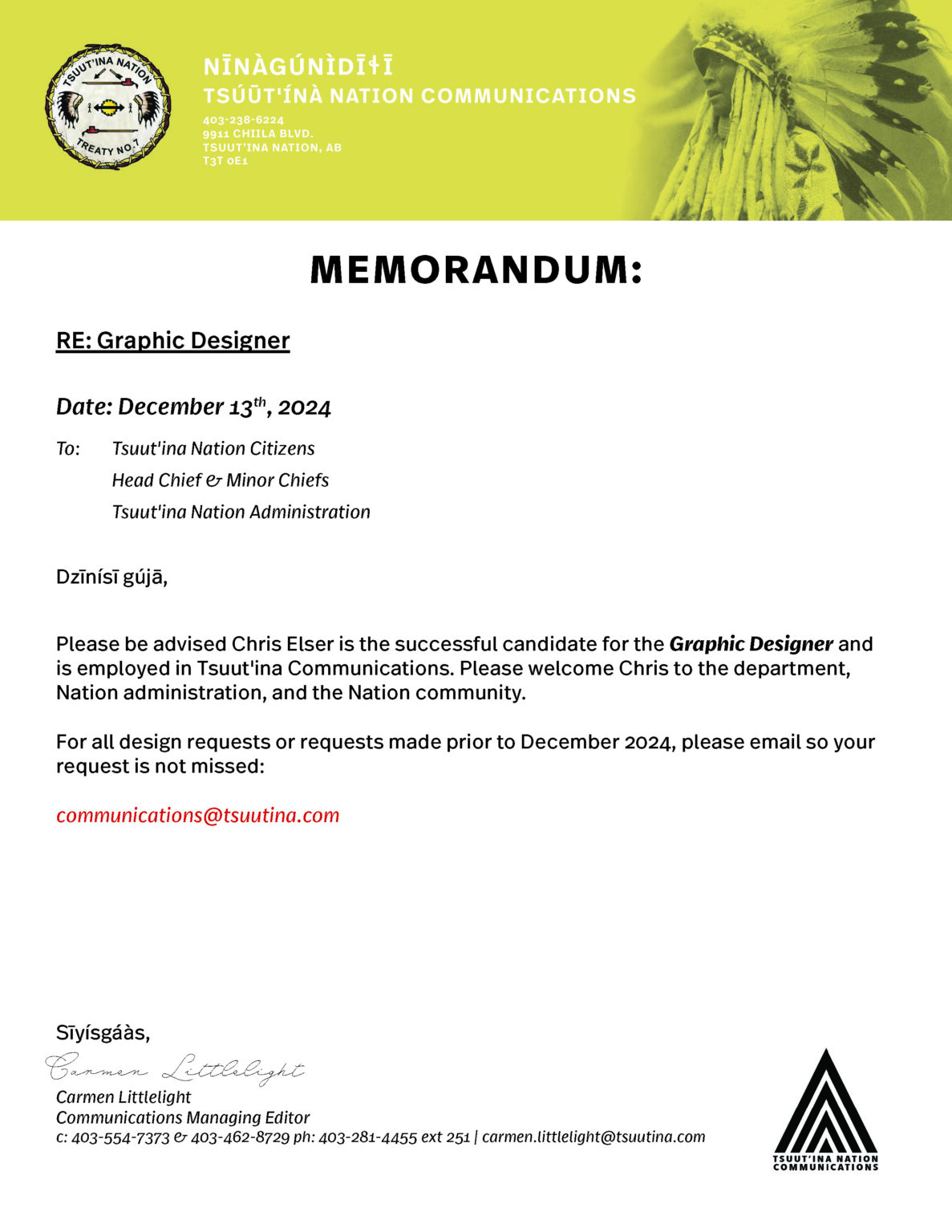 MEMO - Graphic Designer | Tsuut’ina