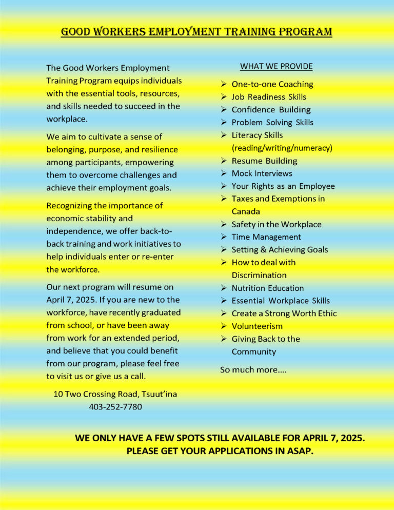 Good Workers Employment Training Program | Tsuut'ina