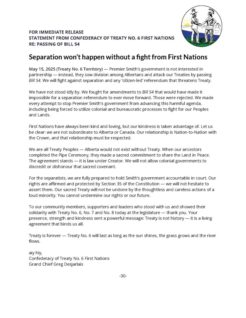 Statement from the Confederacy of Treaty No. 6 First Nations | Tsuut’ina