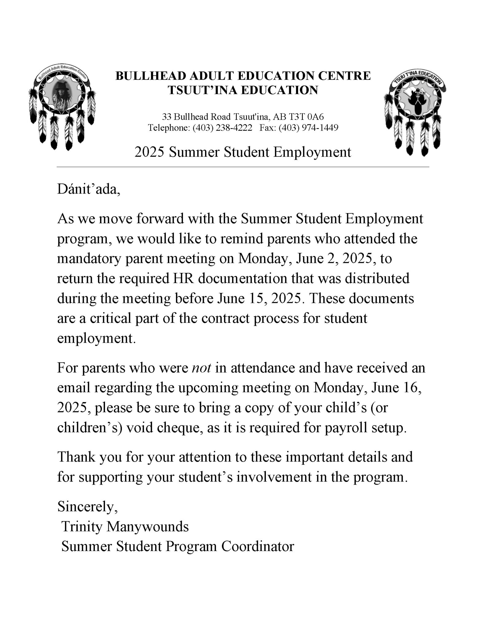Summer Student Announcement | Tsuut'ina