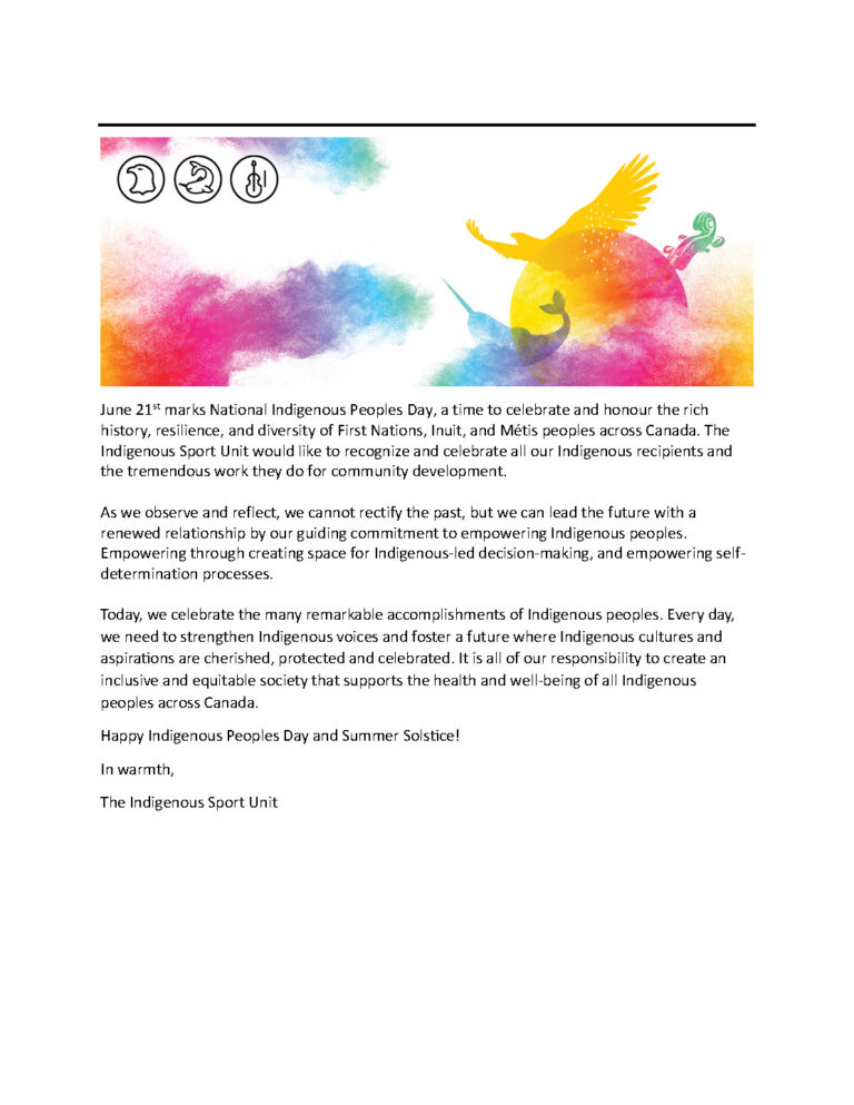 National Indigenous Peoples Day Message - Indigenous Sport Unit | Tsuut’ina