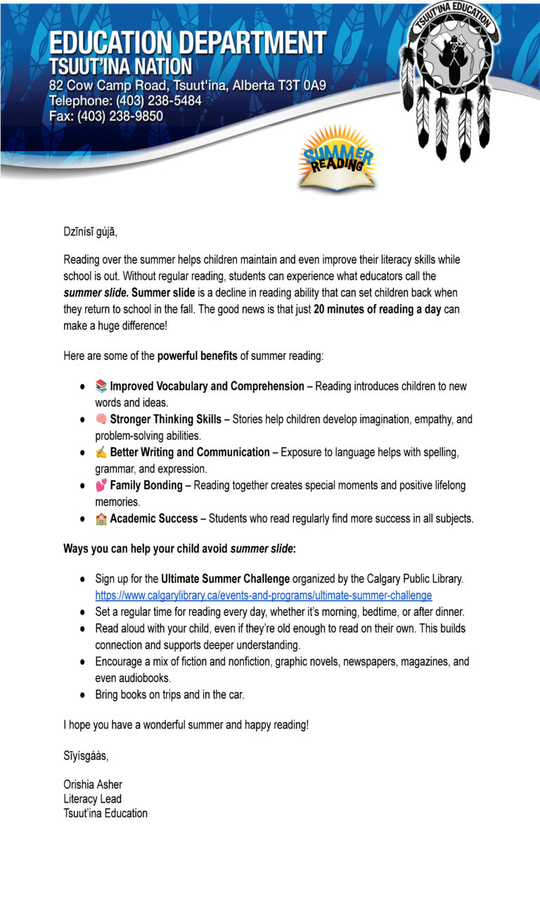 Summer Reading Letter | Tsuut’ina