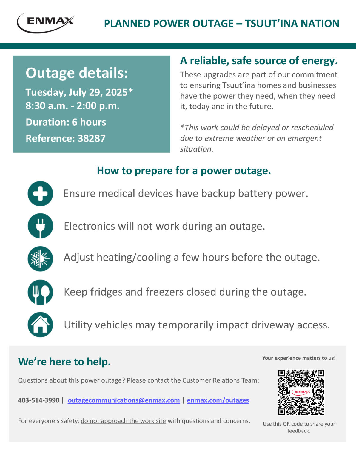 ENMAX Planned Power Outage - Tsuut’ina Nation | Tsuut’ina