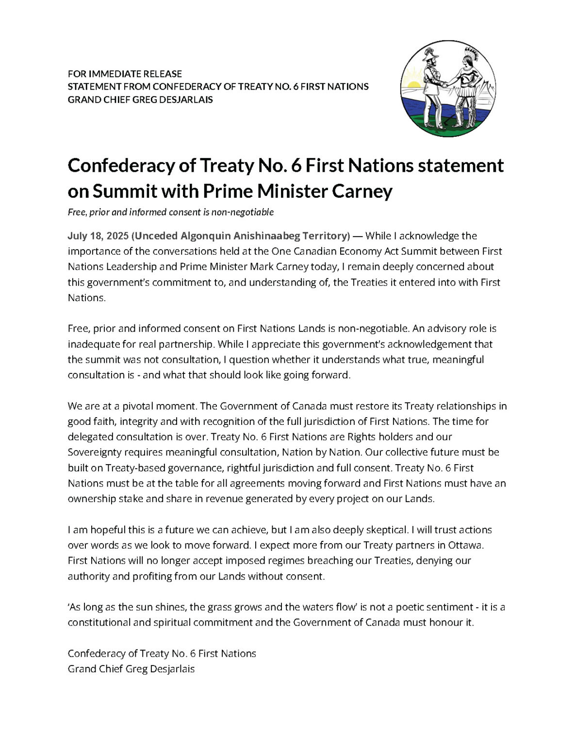 Statement from Confederacy of Treaty No. 6 First Nations | Tsuut’ina
