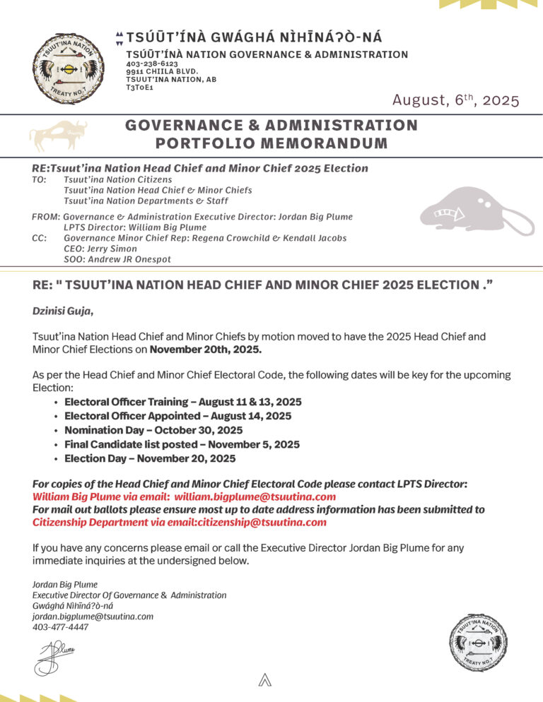 Tsuut’ina Nation Head Chief and Minor Chiefs Election 2025 | Tsuut’ina