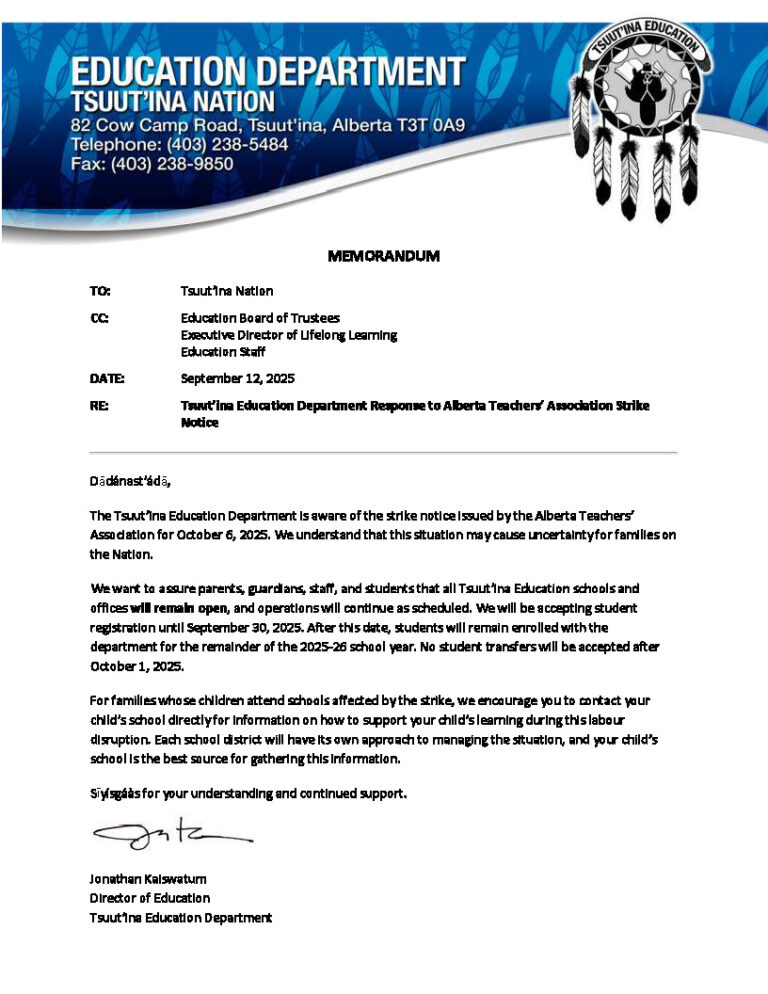 Tsuut’ina Education Department Response to Alberta Teachers ...