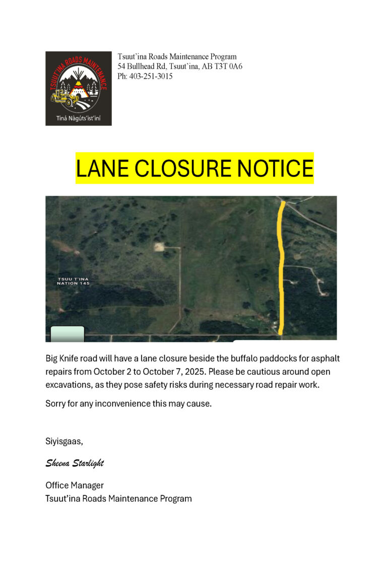 Notice- Lane Closure | Tsuut’ina