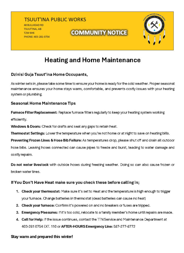 Cold Weather Notice | Tsuut’ina