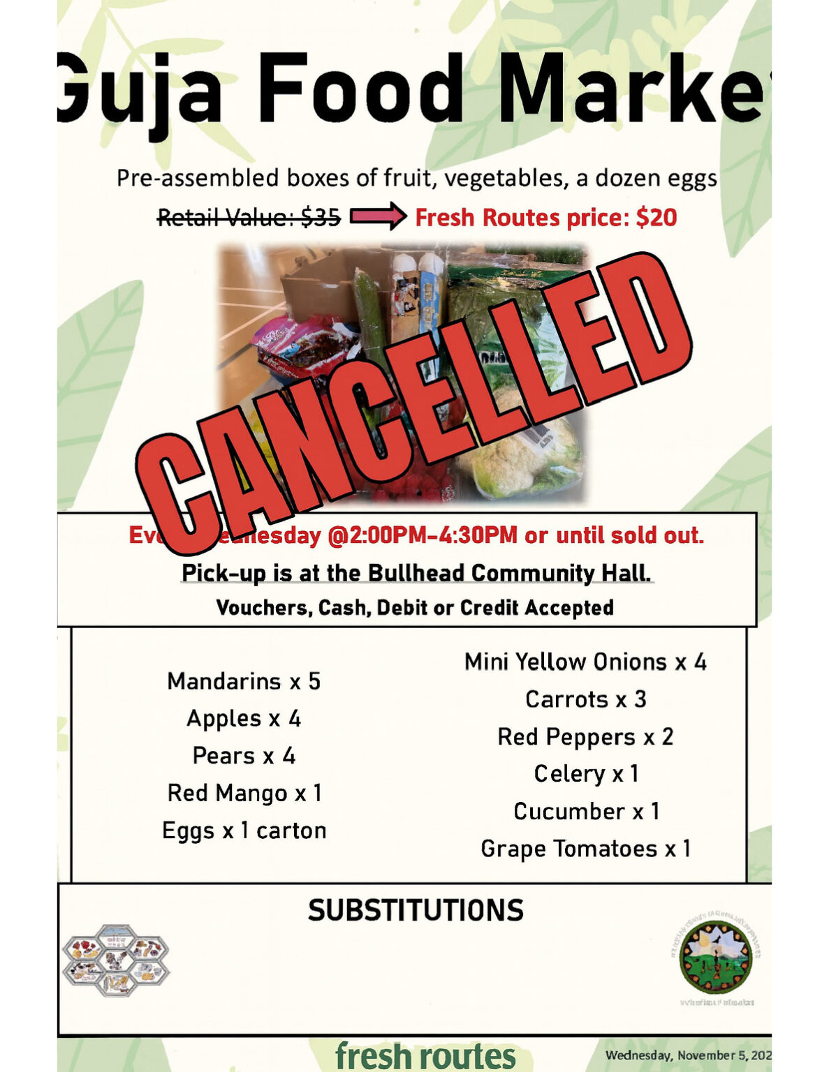 Guja Food Market Update – CANCELLED for Today | Tsuut’ina