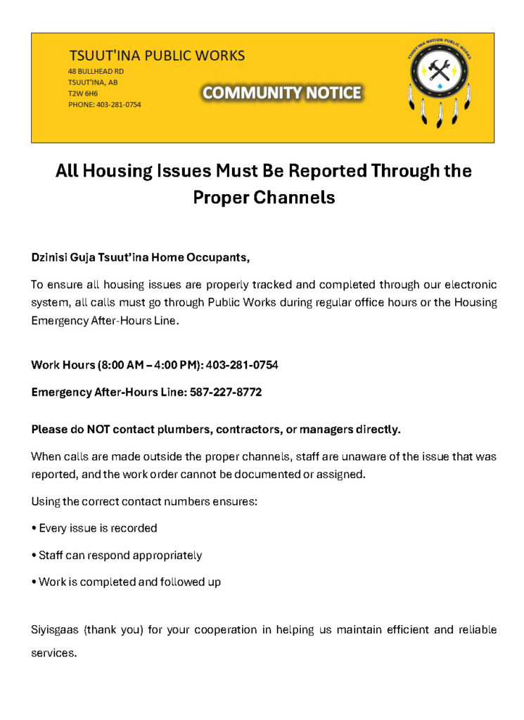 Important Notice & Reminder | Tsuut’ina