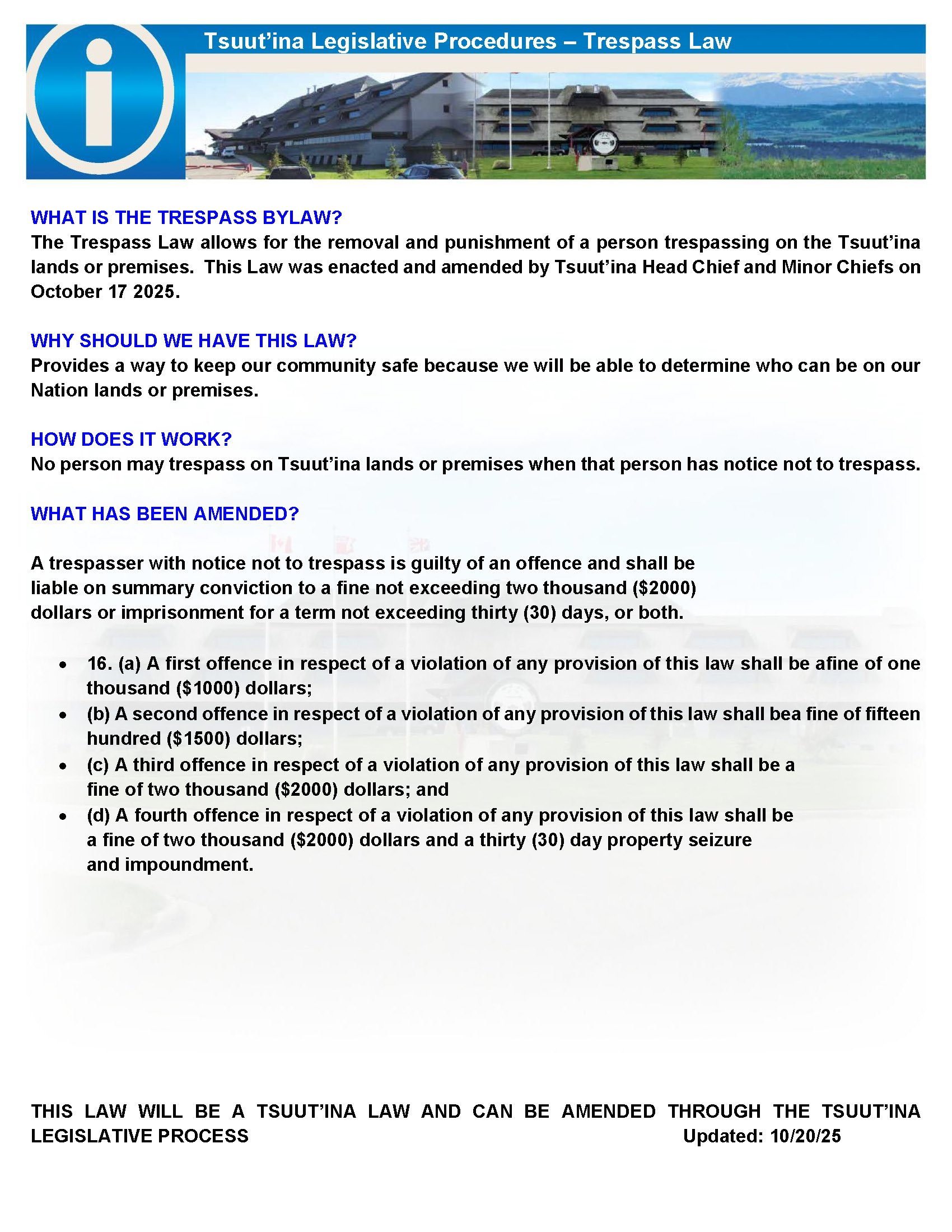 Trespass Law CIF Notice and BCR | Tsuut’ina