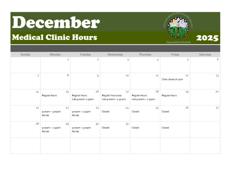 Medical Clinic and Lab - December Hours | Tsuut’ina