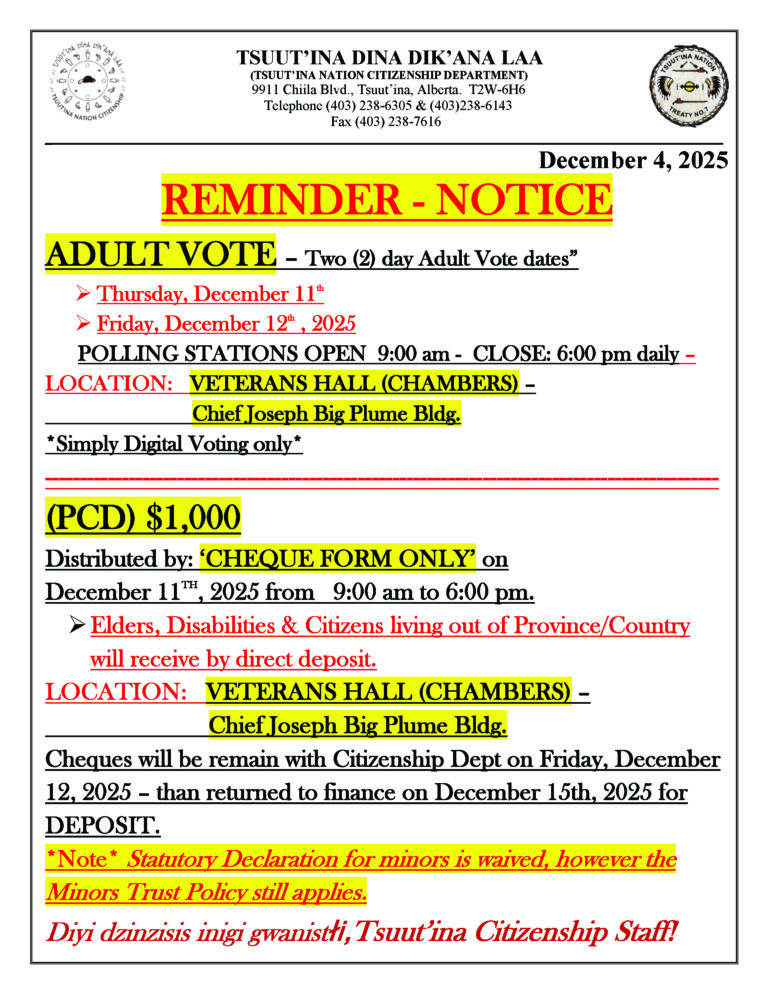 NOTICE - Adult Vote & PCD Info | Tsuut’ina