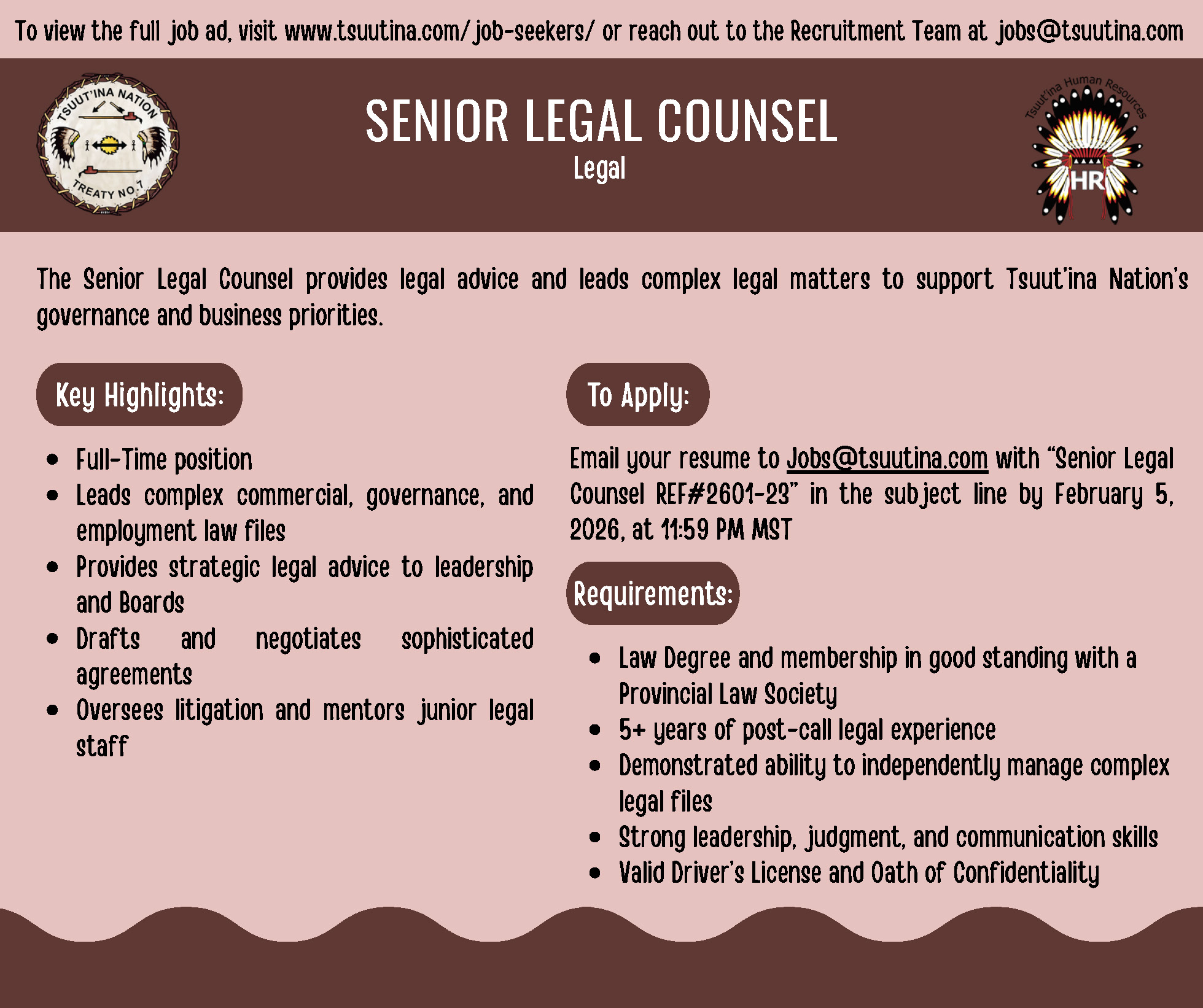 Position Summary Posters - Currently Open for Applications | Tsuut’ina