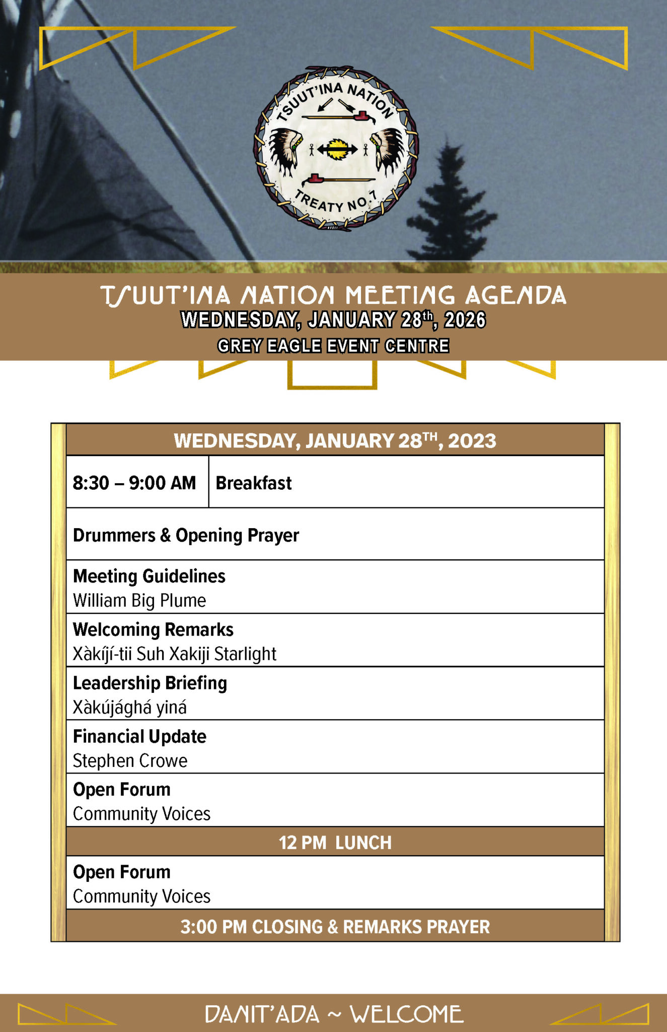 Tsuut’ina Nation Meeting Agenda - Wednesday, Jan 28th | Tsuut’ina
