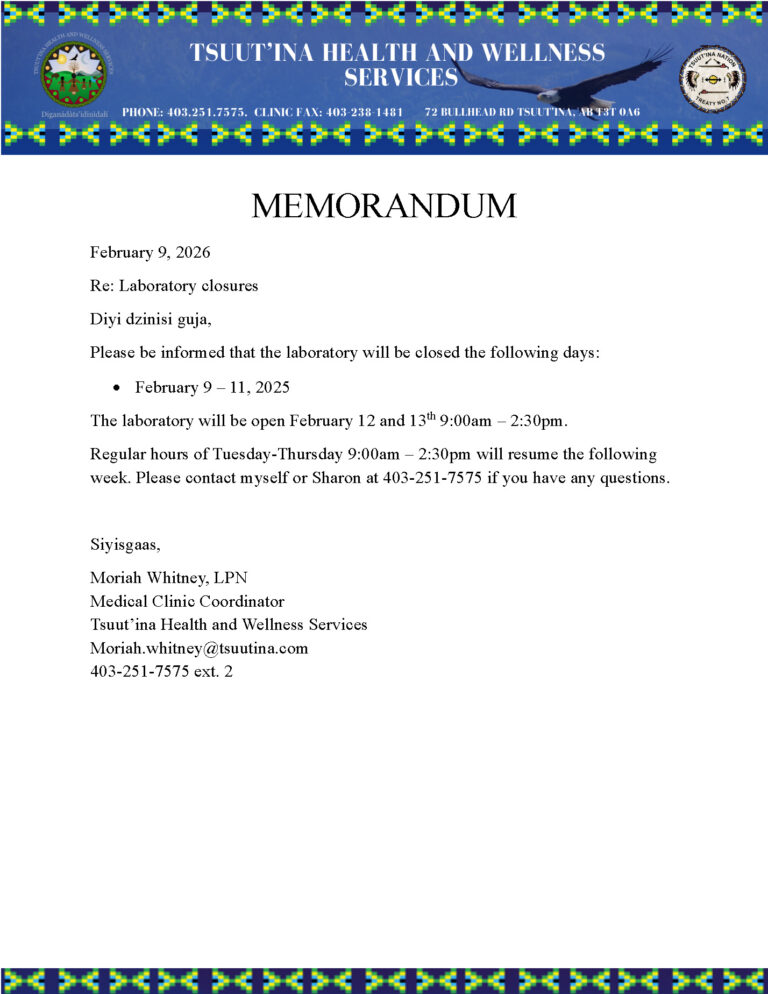 MEMO - Lab Closure | Tsuut’ina