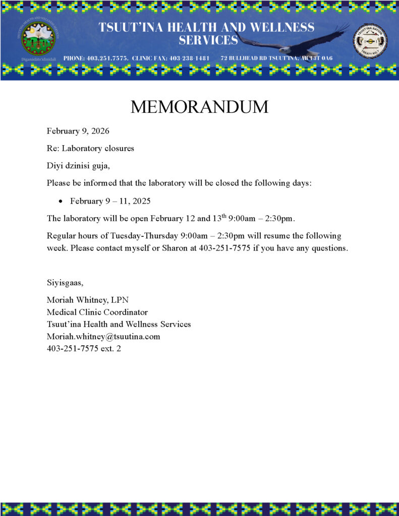 MEMO - Lab Closure | Tsuut’ina