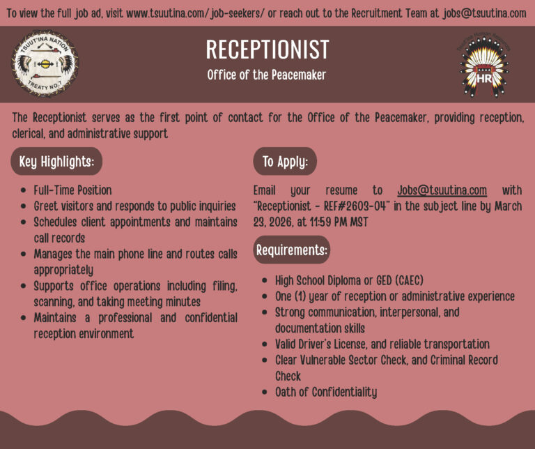 Position Summary Posters – Currently Open | Tsuut’ina