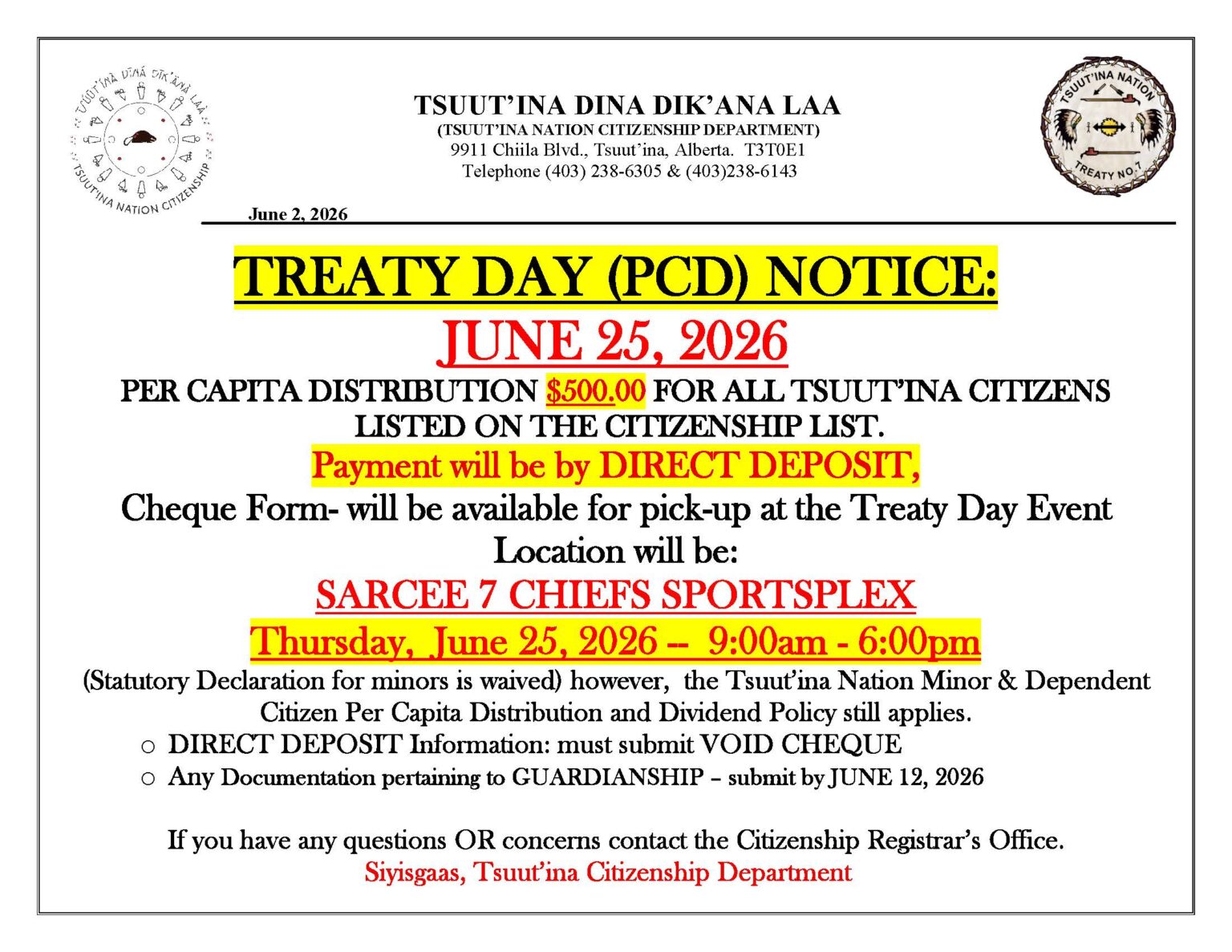 Treaty Day (PCD) Notice 2026 | Tsuut’ina